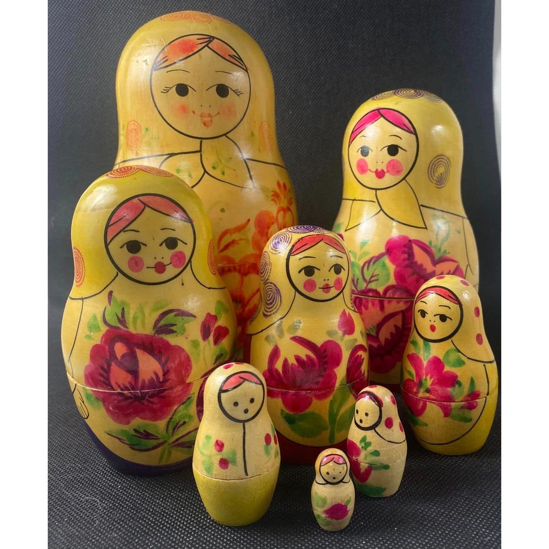 Vintage Hand-painted Russian Nesting Dolls Set of 8 Wooden Matryoshka ...