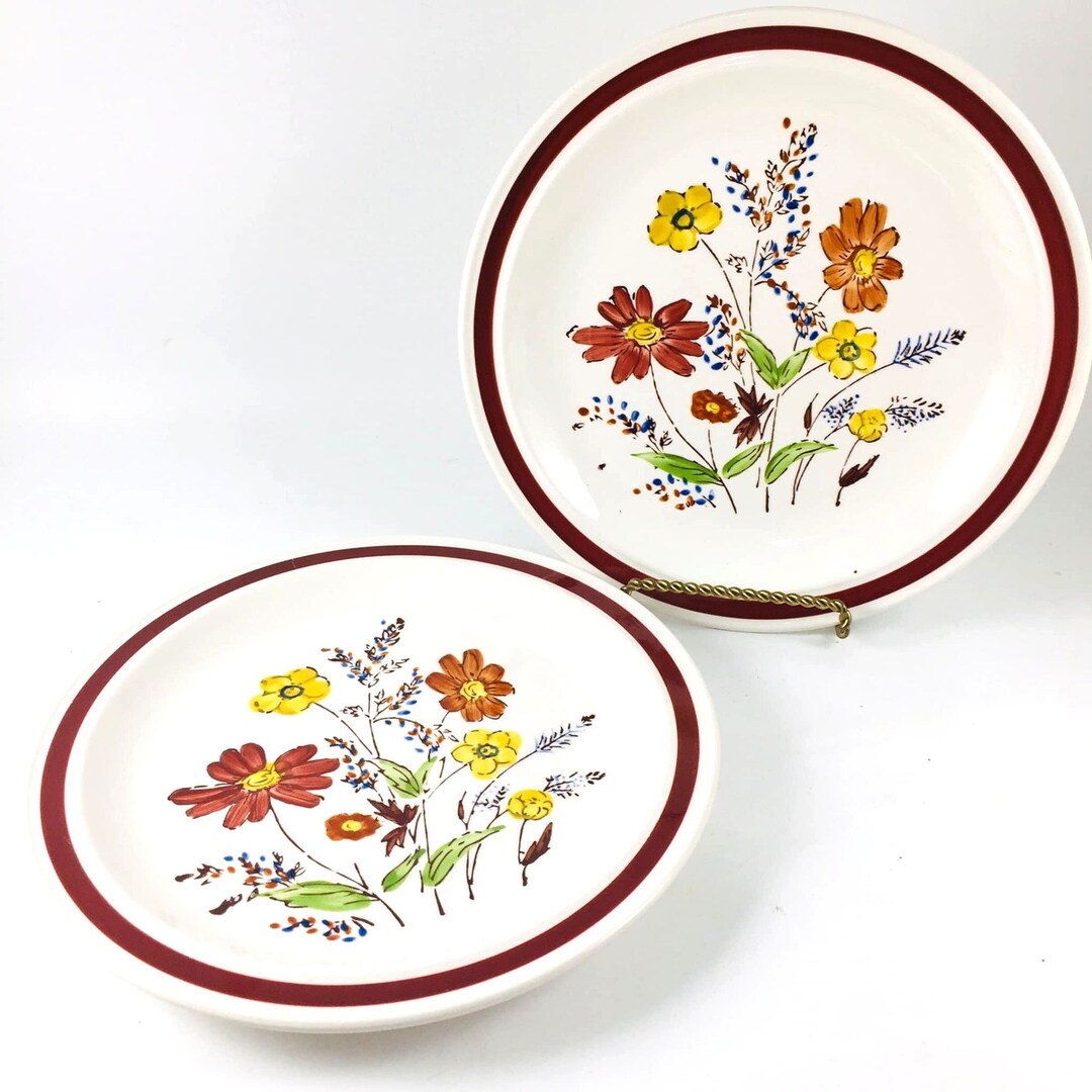 Retro Forest Flower Lunastone Korea Sango 2 Salad Plates 7 1/2" Hand ...