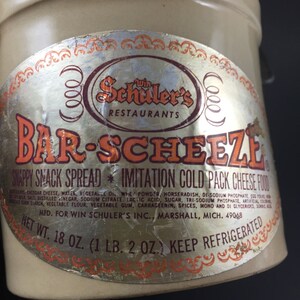 Vintage Win Schuler's Bar Scheeze Crock: 18 Oz Stoneware, Metal Clamp ...