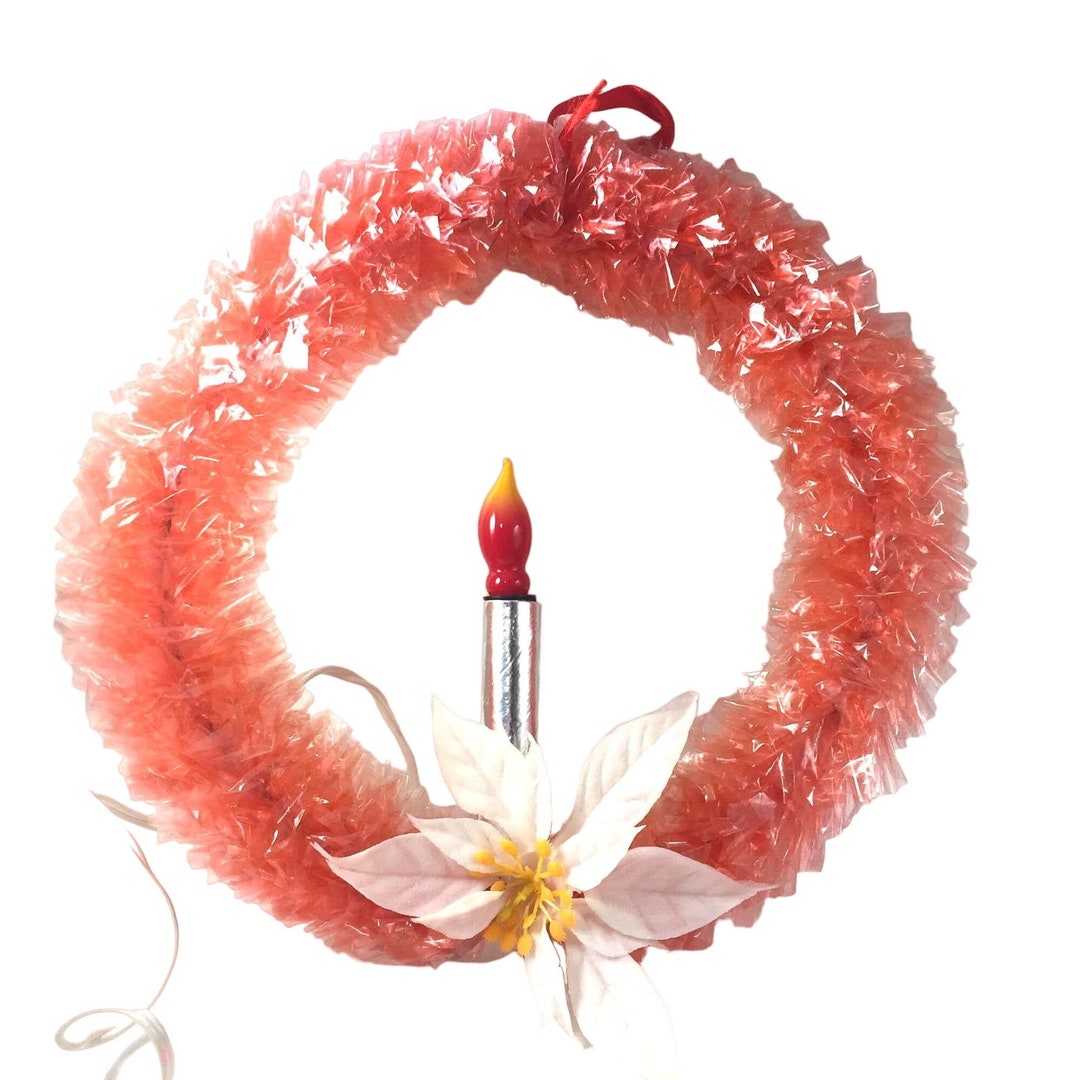 Working Vintage 1960s PINK Cellophane Wreath With Electric Candle 12 ...