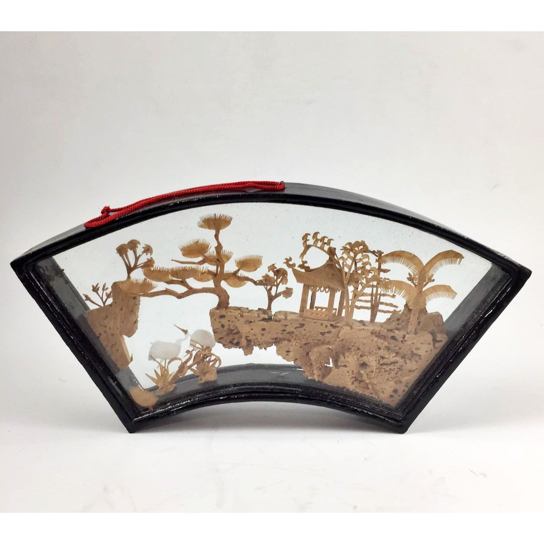 Chinese Cork Carving Diorama Arched Glass Case Pagoda Trees - Etsy