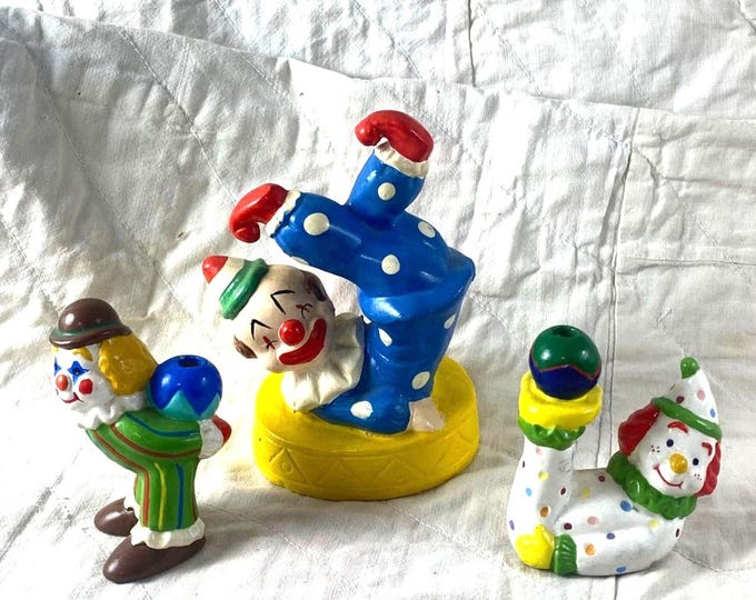 Vintage Ceramic Clown Cake Topper and 2 Candle Holders Figurine Set ...