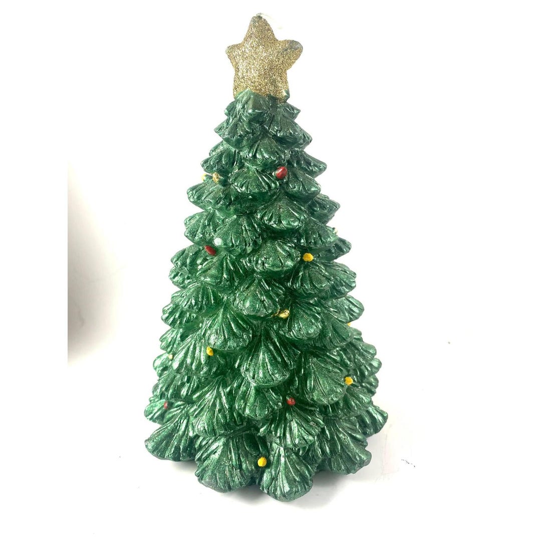 Vintage-inspired Green Tree Candle With Colorful Lights & Golden Star ...