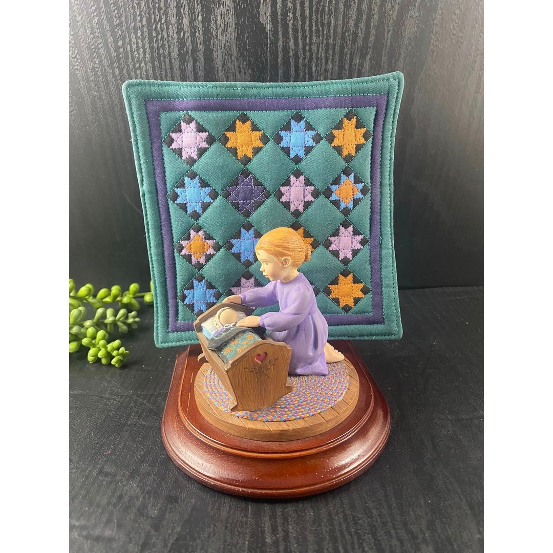 The Amish Heritage CAROLINE Girl With Baby Cradle and Amish Quilt ...