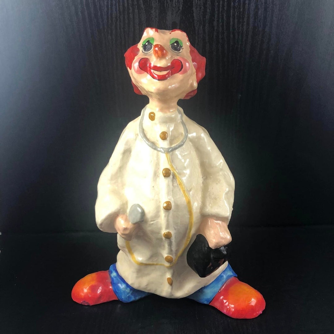 Vintage Mexico Signed Paper Mache Clown Doctor Hand Painted Paper Mache ...
