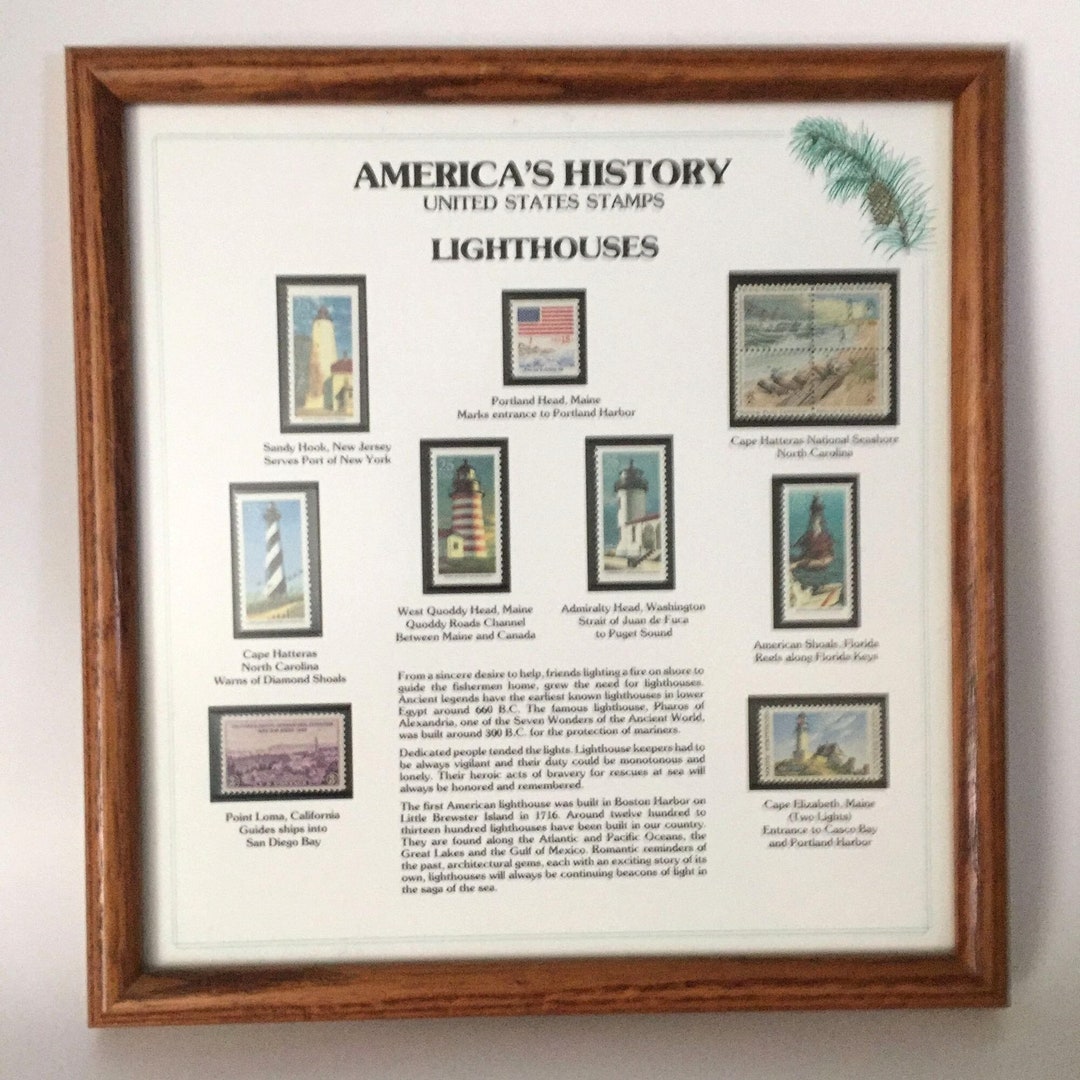 USPS Stamp Art Framed History of United States Lighthouse Stamps Wood ...
