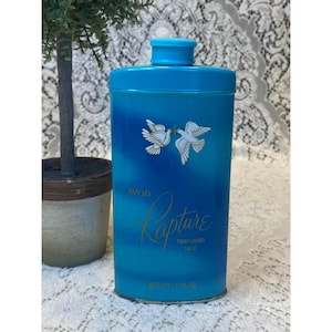 Avon Rapture Perfumed Talc 2.75 Oz Vintage Collectible Tin Blue - Etsy