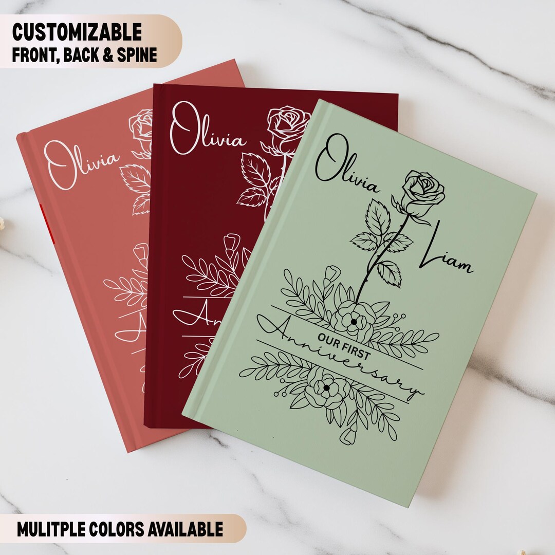 First Anniversary Journal, Personalized Couple Hardcover, Names Date ...
