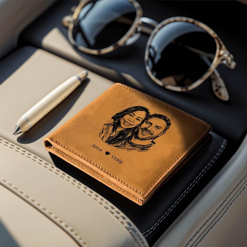 Custom Couple Portrait Wallet, Wedding Anniversary Personalized Leather ...