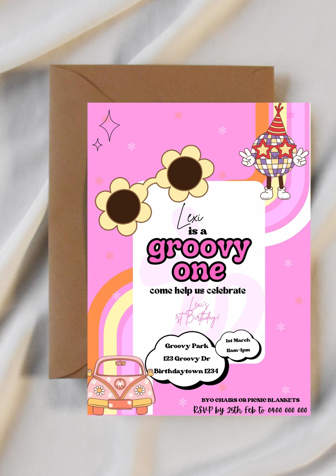 EDITABLE Groovy One Birthday Invitation, Girl, 1st Birthday, INSTANT ...