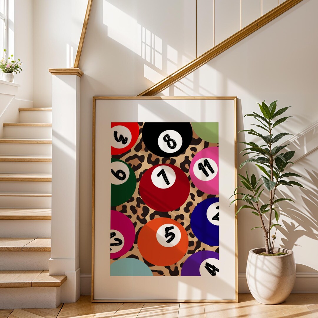 Retro Billiards Pop Art Print - Bold & Fun Pool Ball Wall Art | Leopard ...