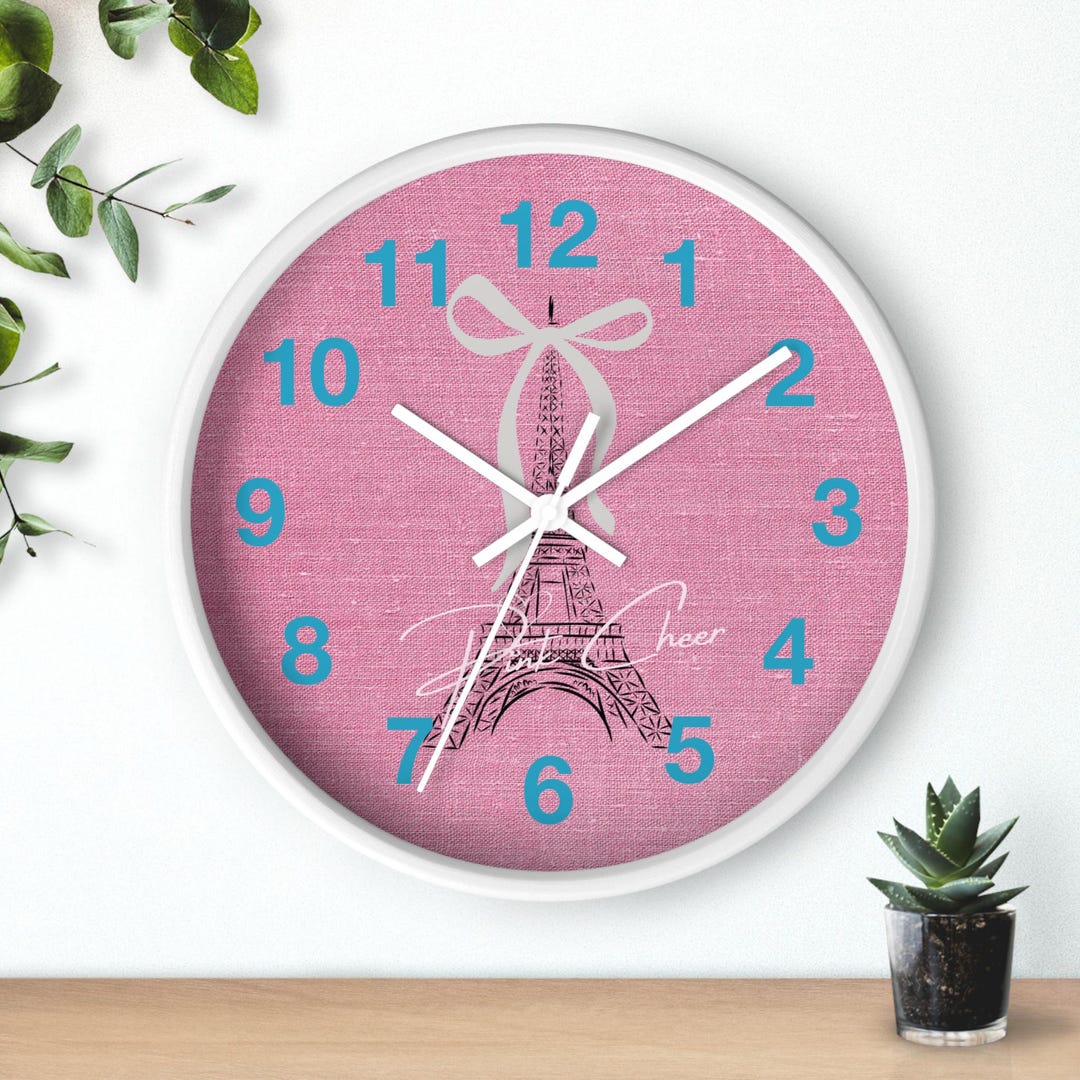 Parisian Wall Clock Pink Eiffel Tower Decor | Modern Home Gift Idea ...