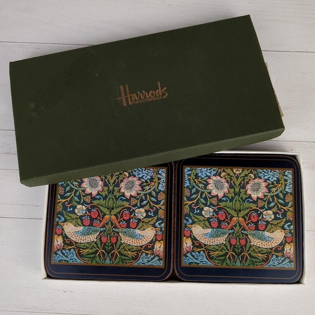 William Morris Strawberry Thief Harrods Knightsbridge Coasters (6) Cork ...
