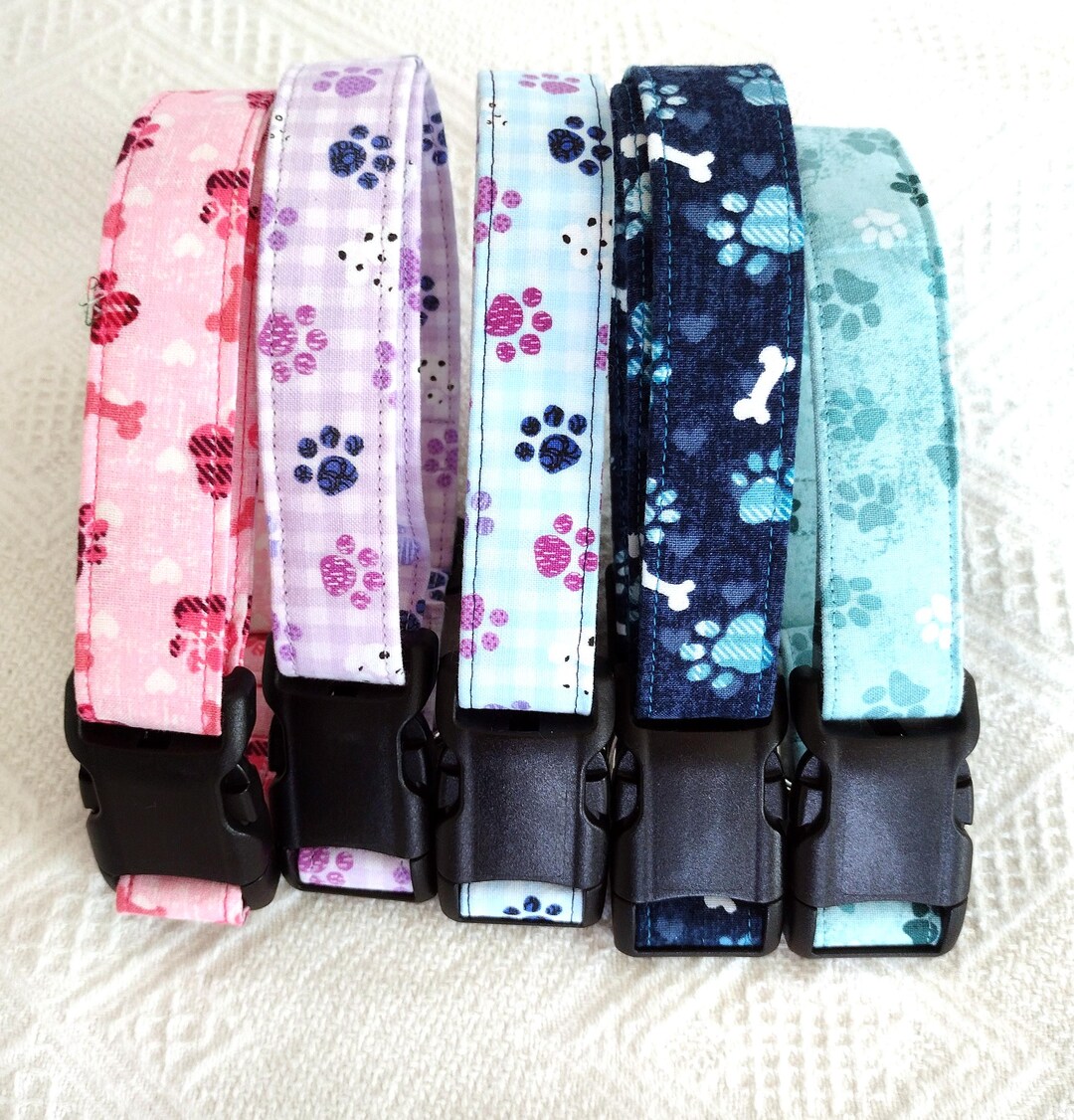 Handmade Adjustable Fabric Dog Collars in Paw Bone Prints - Etsy