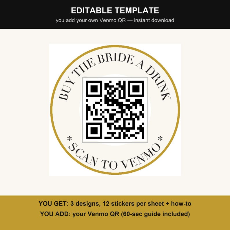Buy the Bride a Drink Editable Sticker Template, Add Your Venmo QR Code ...