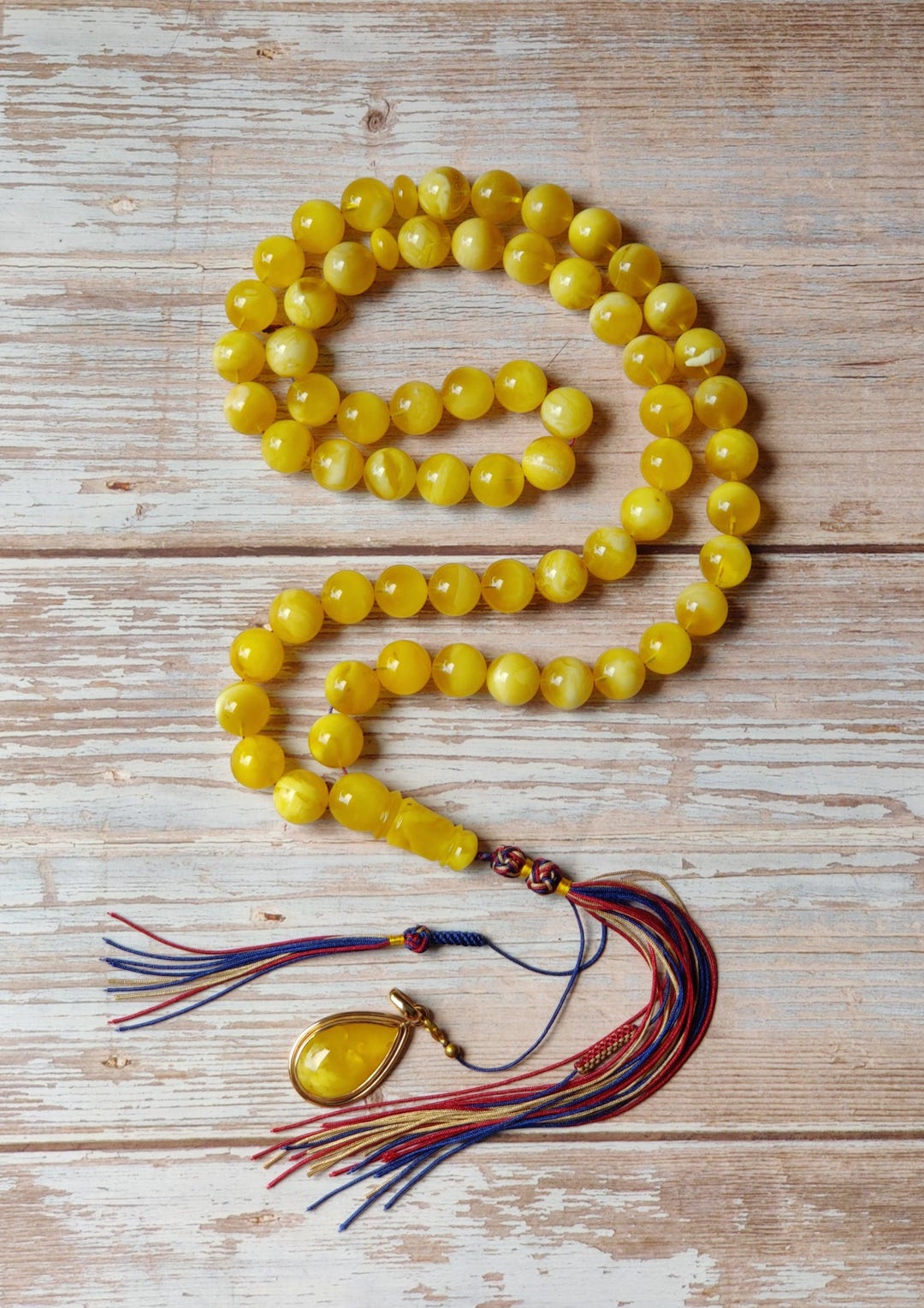 Natural Baltic Amber Misbaha Prayer Beads, 61 Beads, Milk Honey Color ...