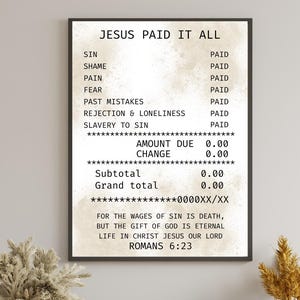Jesus Paid It All Receipt Printable Wall Art Poster Gift for Christians ...