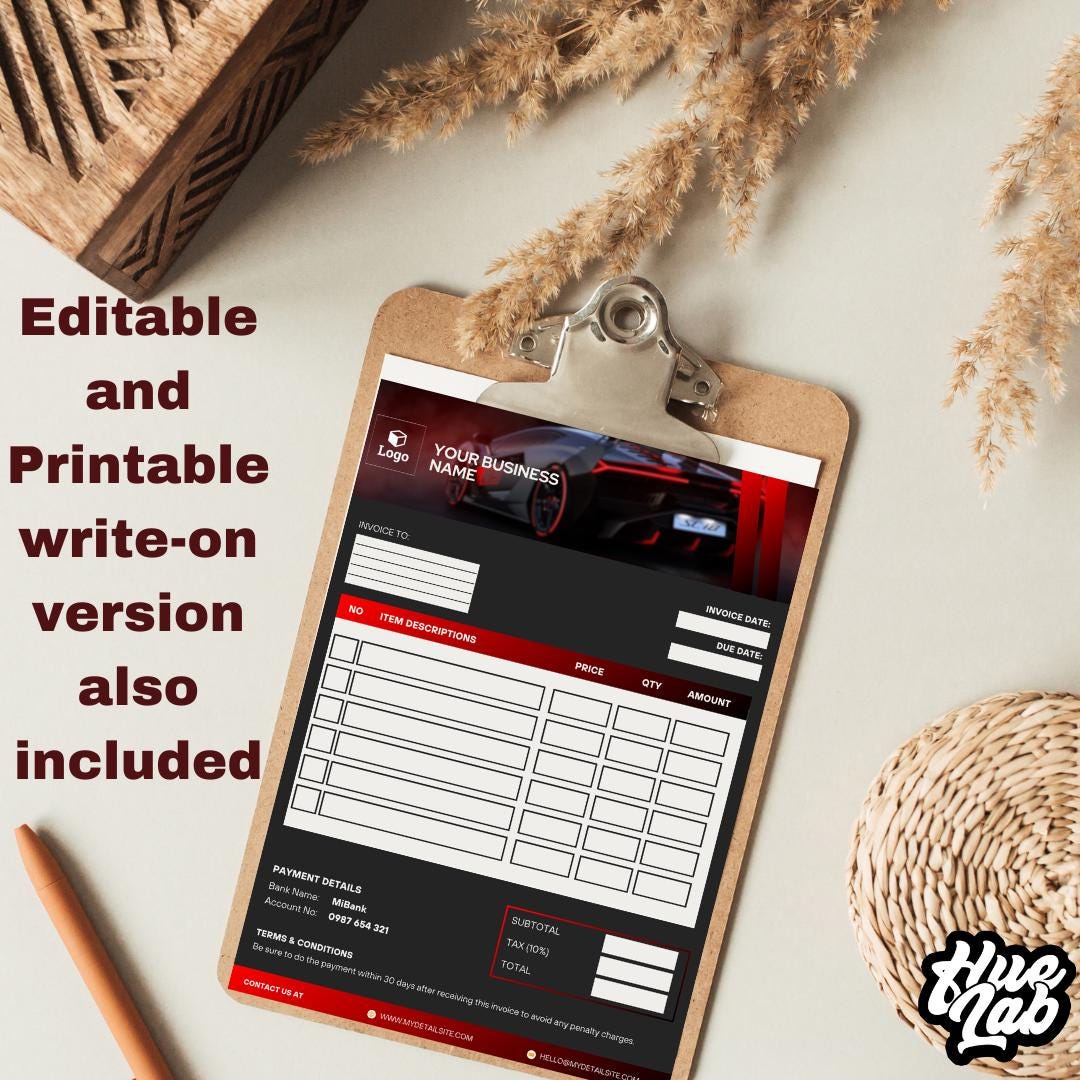 Fully Customizable Red and Black Invoice Template| Canva Template| Auto ...