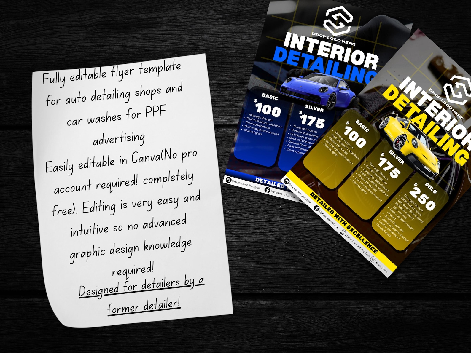 Car Detailing Flyer Pricelist Set of 3, Luxury Detail Shop Car Wash ...