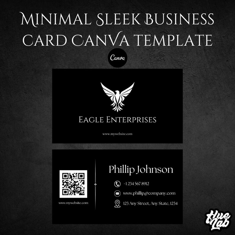 Editable Sleek Minimalist QR Code Business Card Canva Template, Elegant ...