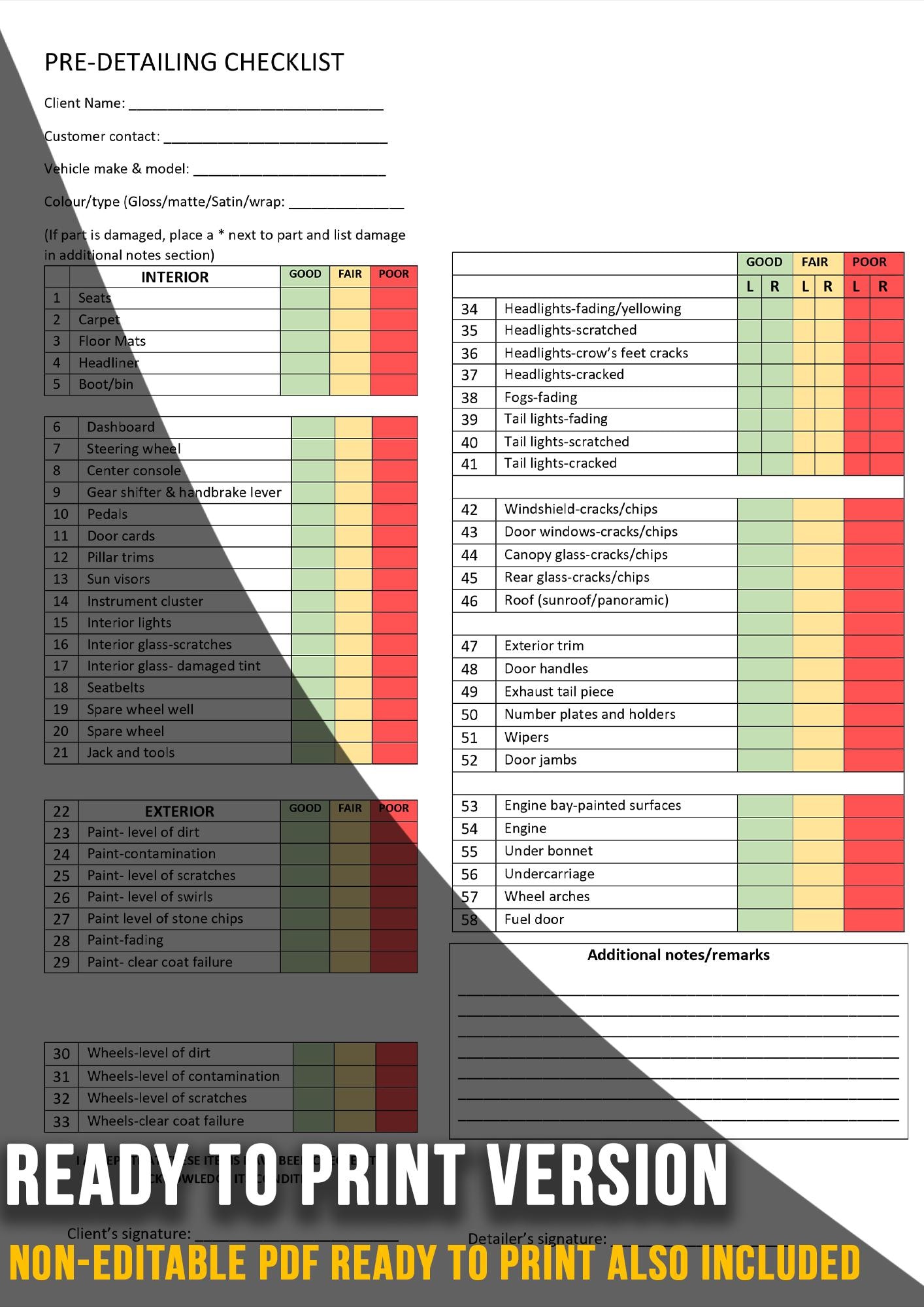 Pre-detailing Inspection Checklist | Auto-detailing | Body Shop ...