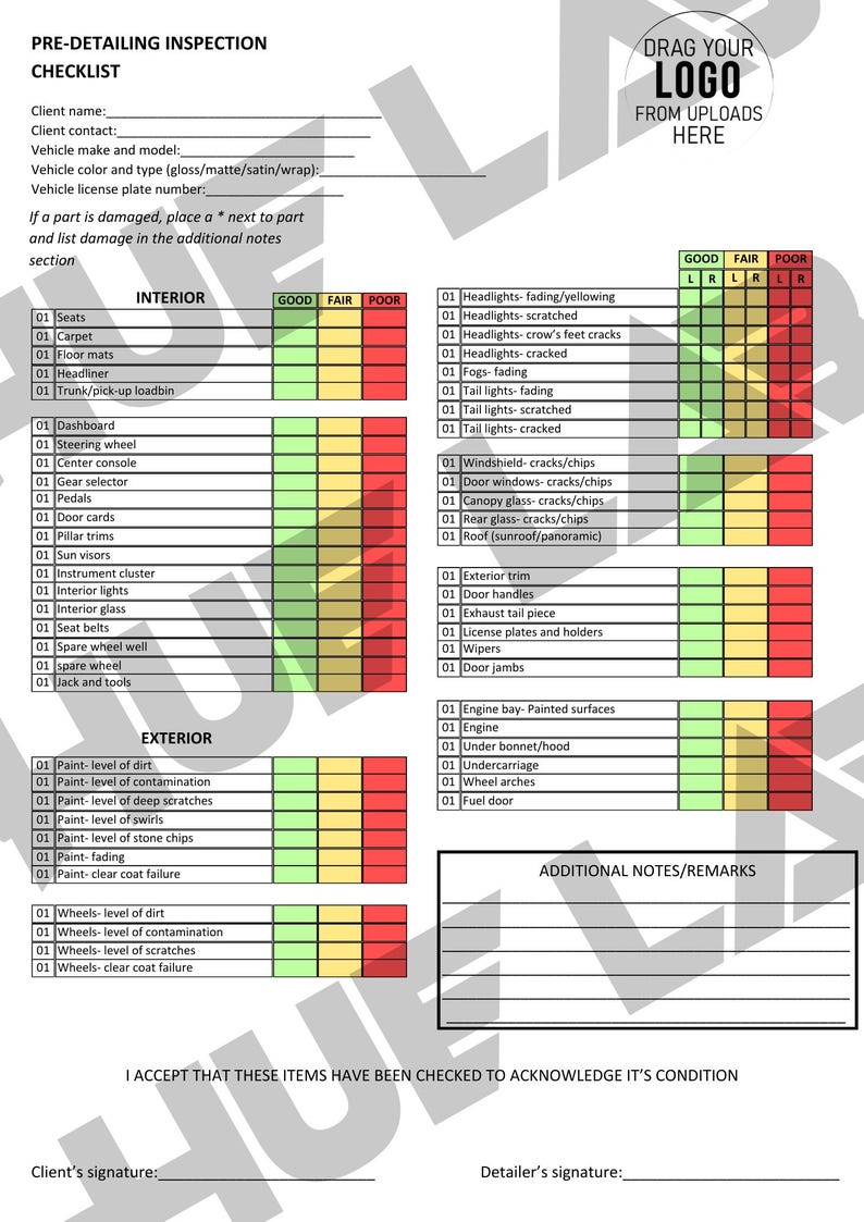 Pre-detailing Inspection Checklist | Auto-detailing | Body Shop ...