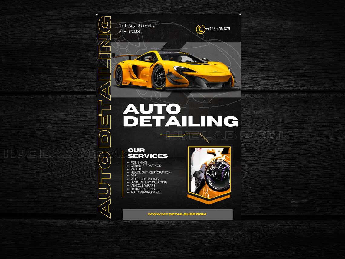 Set of 5 Car Wash & Car Mobile Detailing Black and Yellow Canva Flyer ...