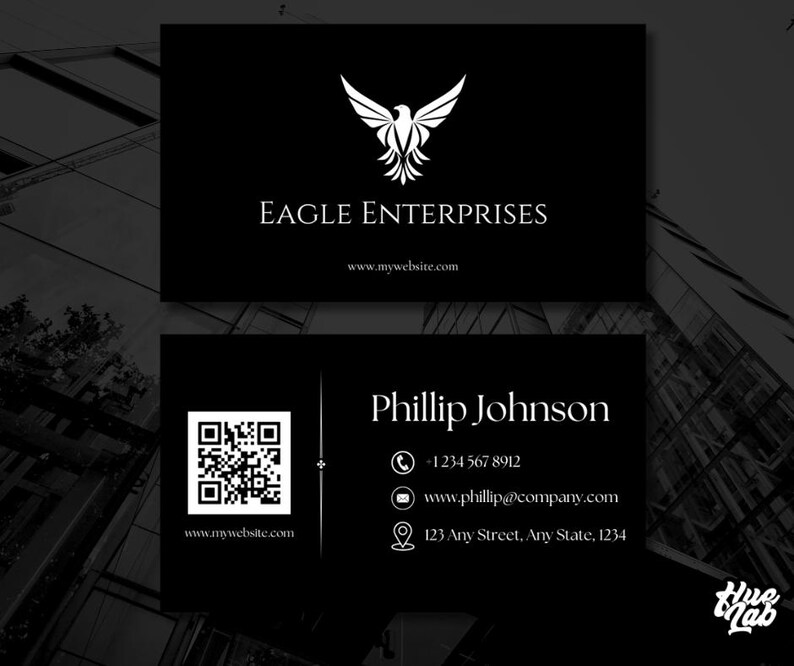 Editable Sleek Minimalist QR Code Business Card Canva Template, Elegant ...