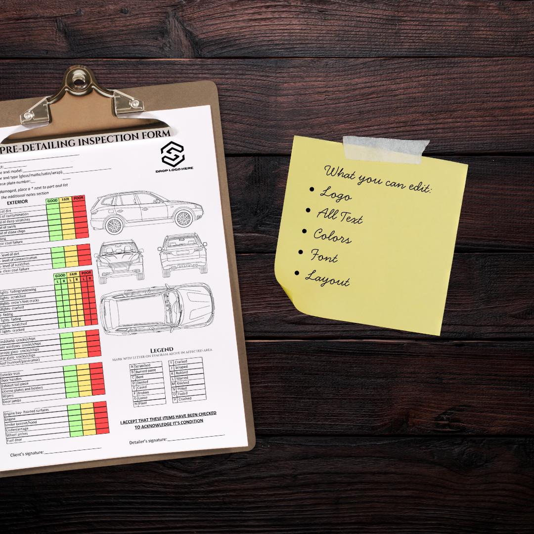 Set of 3 Car Detailing Inspection Checklist Canva Template Form for Car ...