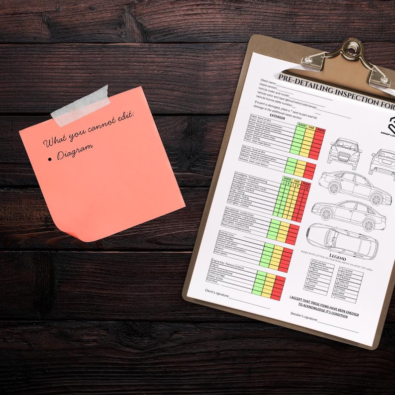 Set of 3 Car Detailing Inspection Checklist Canva Template Form for Car ...