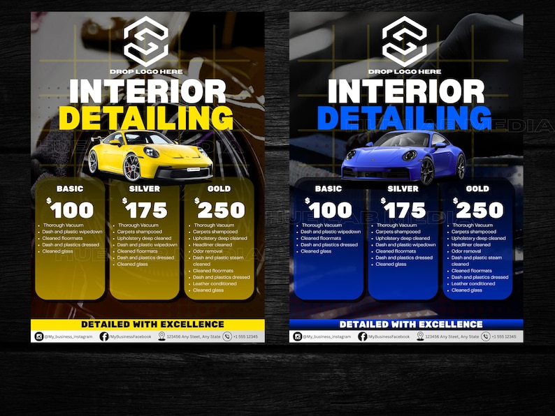 Car Detailing Flyer Pricelist Set of 3, Luxury Detail Shop Car Wash ...