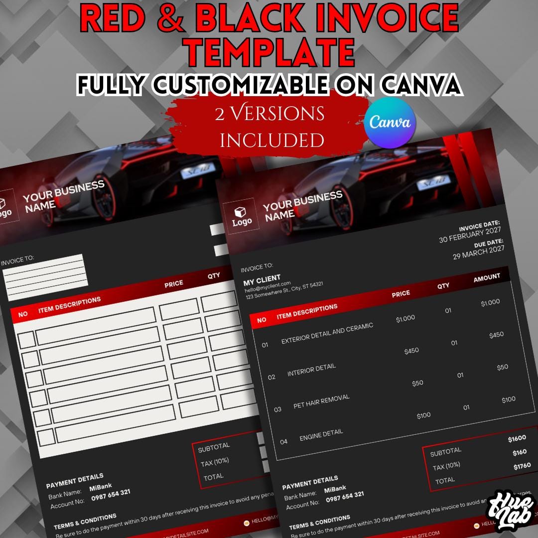 Modern Invoice Template for Small Businesses, Auto Detailing and Car ...