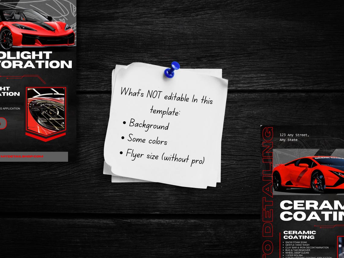 Set of 5 Car Wash & Detailing Canva Flyer Template, Black and Red Car ...