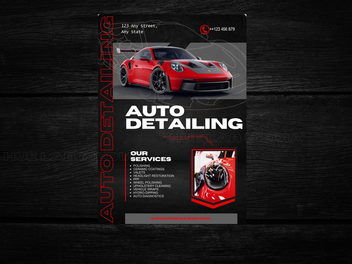 Set of 5 Car Wash & Detailing Canva Flyer Template, Black and Red Car ...