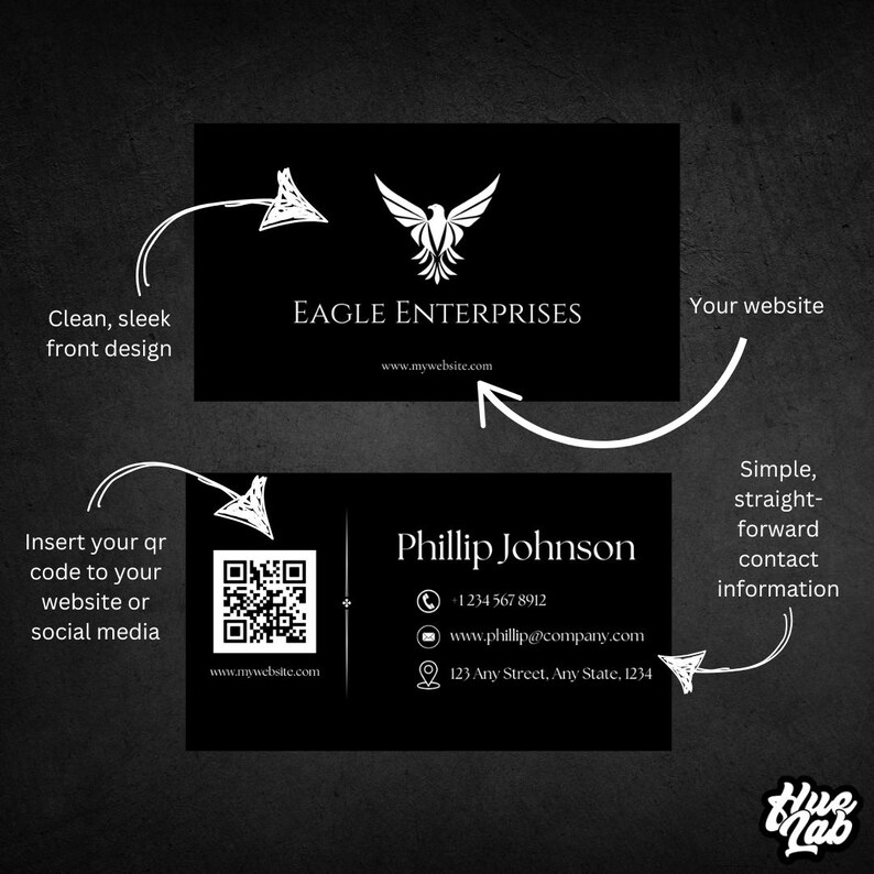 Editable Sleek Minimalist QR Code Business Card Canva Template, Elegant ...