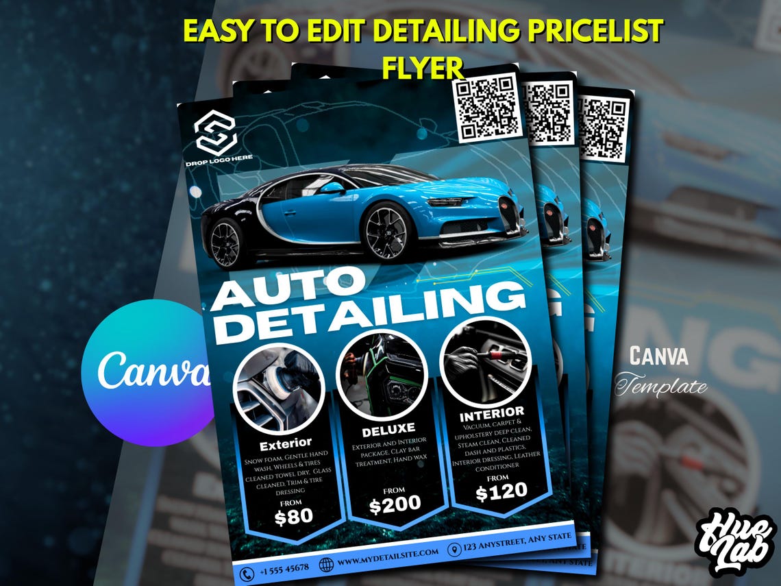 Car Detailing Flyer Pricelist in Blue and White, Luxury Detail Shop Car ...