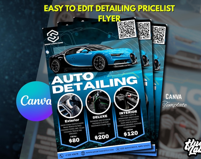 Car Detailing Flyer Pricelist in Blue and White, Luxury Detail Shop Car ...