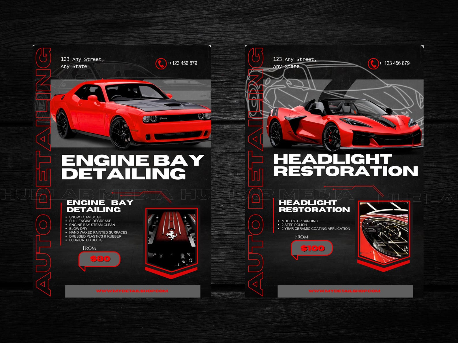 Set of 5 Car Wash & Detailing Canva Flyer Template, Black and Red Car ...