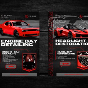 Set of 5 Car Wash & Detailing Canva Flyer Template, Black and Red Car ...