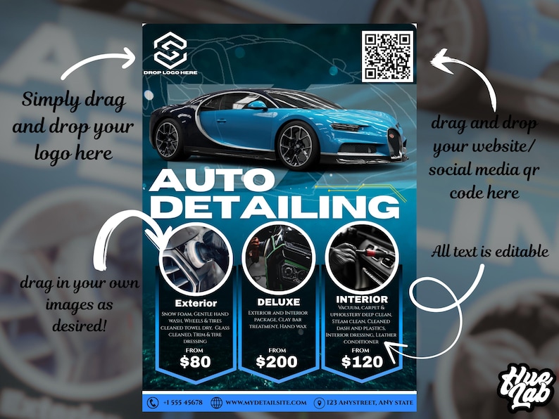 Car Detailing Flyer Pricelist in Blue and White, Luxury Detail Shop Car ...