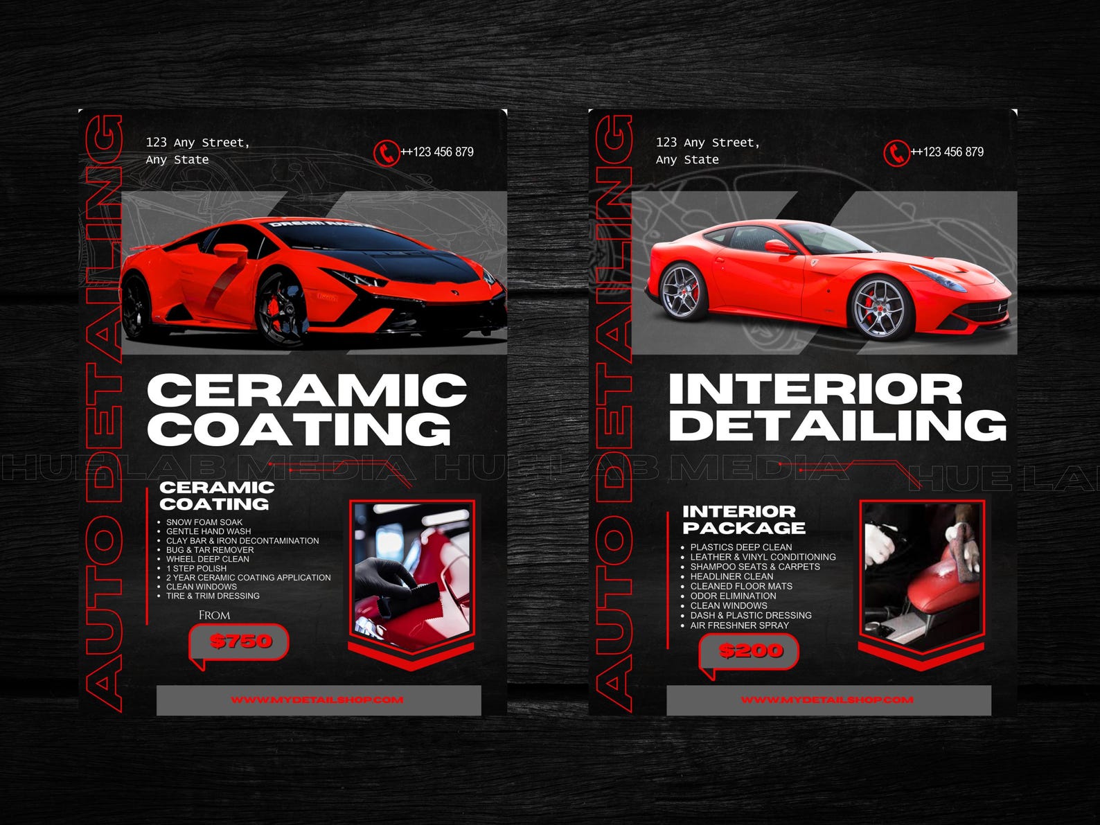 Set of 5 Car Wash & Detailing Canva Flyer Template, Black and Red Car ...