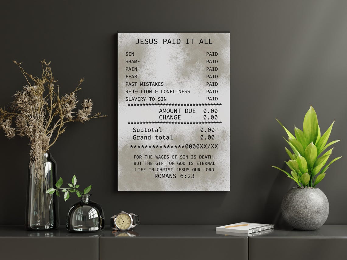 Jesus Paid It All Receipt Printable Wall Art Poster Gift for Christians ...