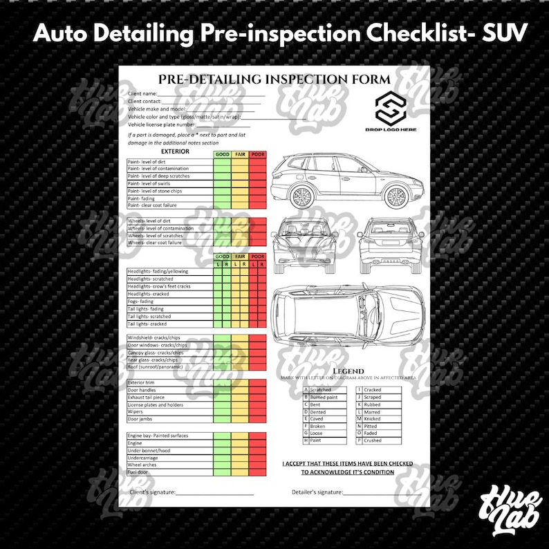 Set of 3 Car Detailing Inspection Checklist Canva Template Form for Car ...