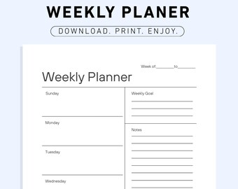 Minimalist Weekly Planner Printable, Printable Weekly Planner Template ...