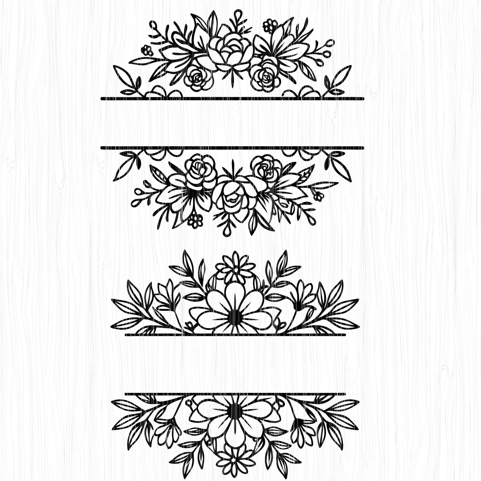Split Floral Frame Svg, Flower Border Svg, Floral Border Svg, Split ...