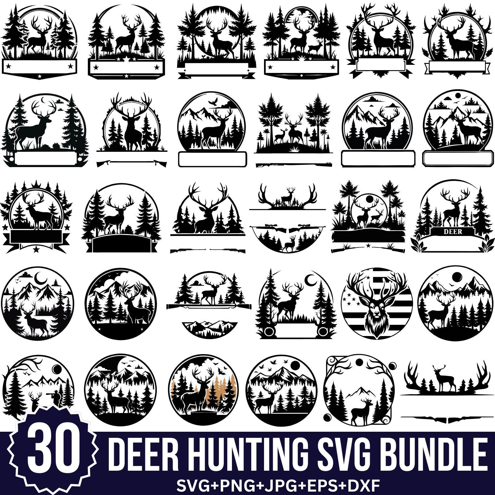 Deer Hunting Name Frame Svg Bundle, Hunter Monogram Sign Svg, Deer and ...