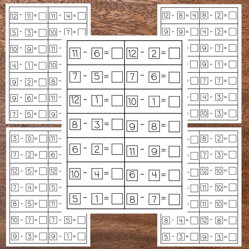 Subtraction Worksheet 1-12, Math Practice Printable for Kids, Easy ...