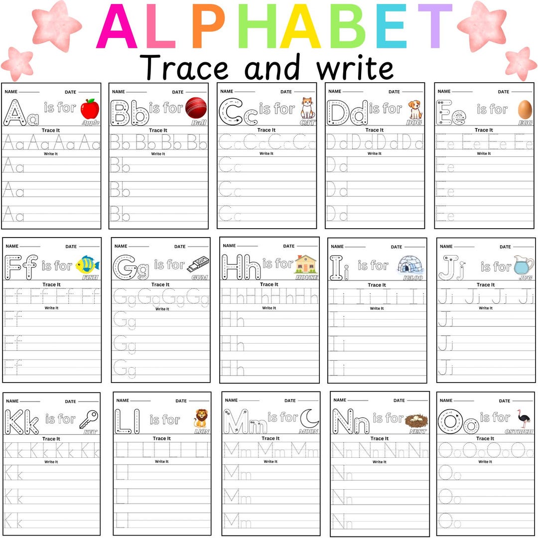 26 Alphabet Tracing, Worksheets for Kids, Handwriting Letter Practice ...