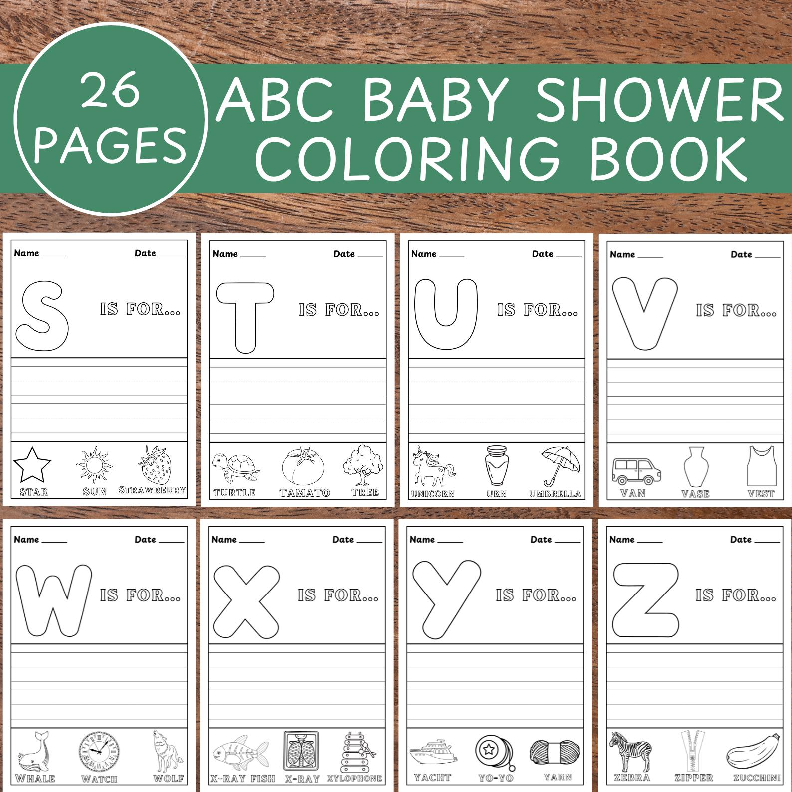 ABC Baby Shower Coloring Book, Baby’s First ABC Book, ABC Coloring Book ...