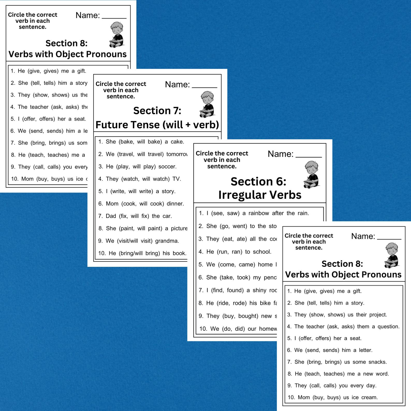 Printable Verb Worksheets, Choose the Correct Verb, Singular Plural ...